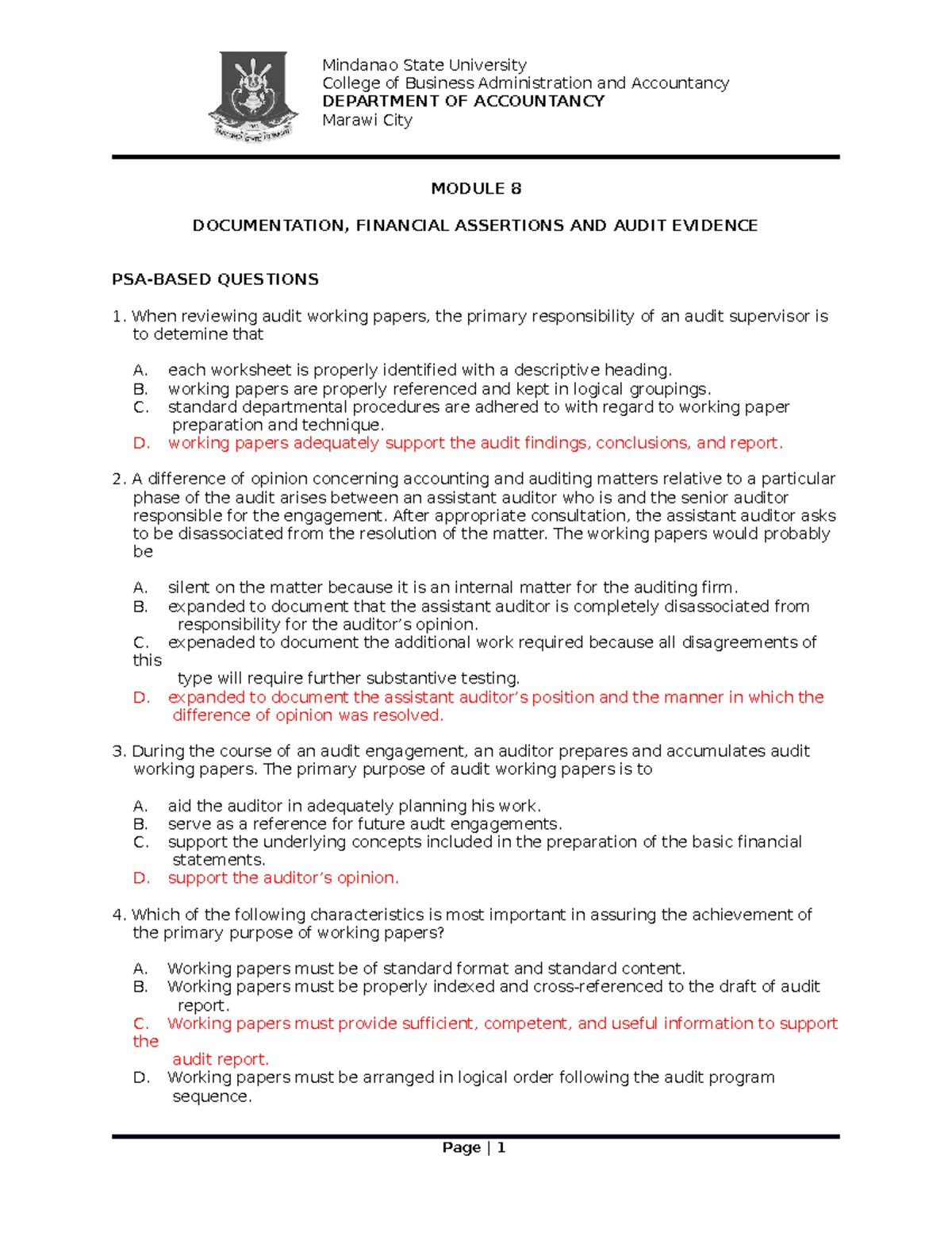 481104553 Module 8 Documentation Financial Assertions Audit Evidence ...