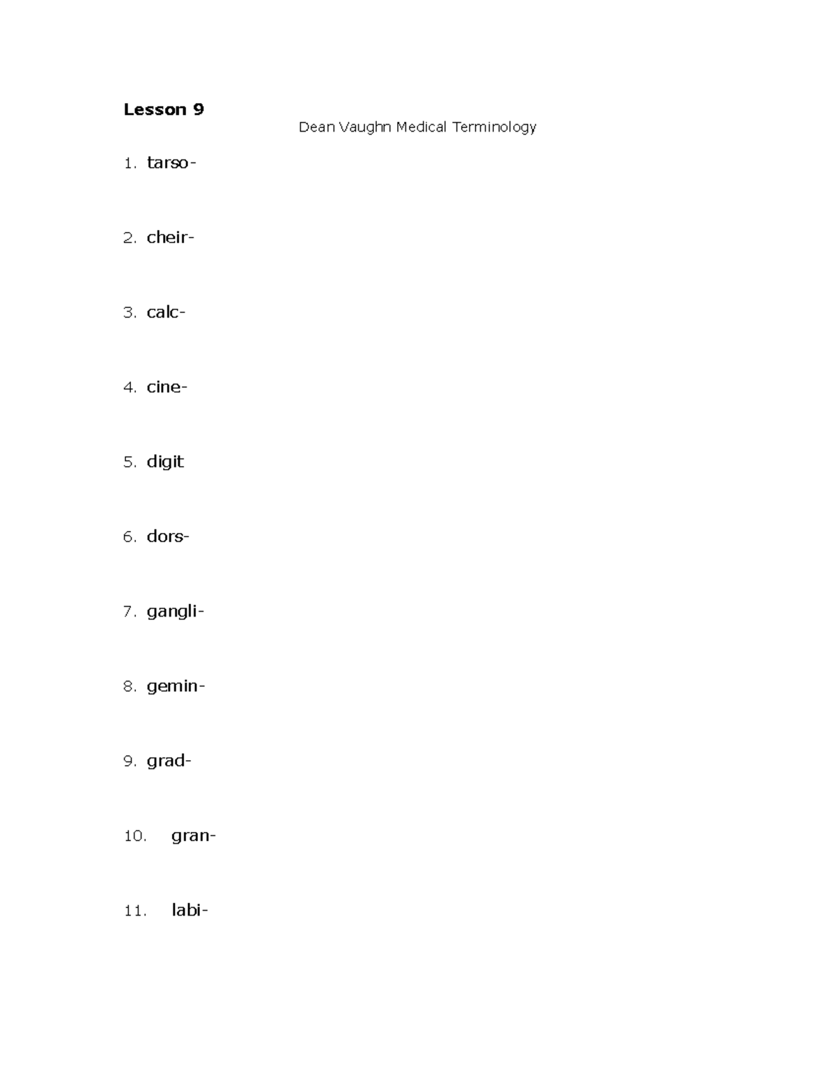 Lesson 9 elements and activities - Lesson 9 Dean Vaughn Medical ...