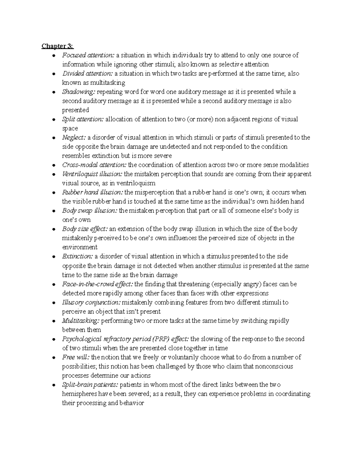Psy 321 - review sheet exam 1 ch 3 - Chapter 3: Focused attention: a situation in which - Studocu