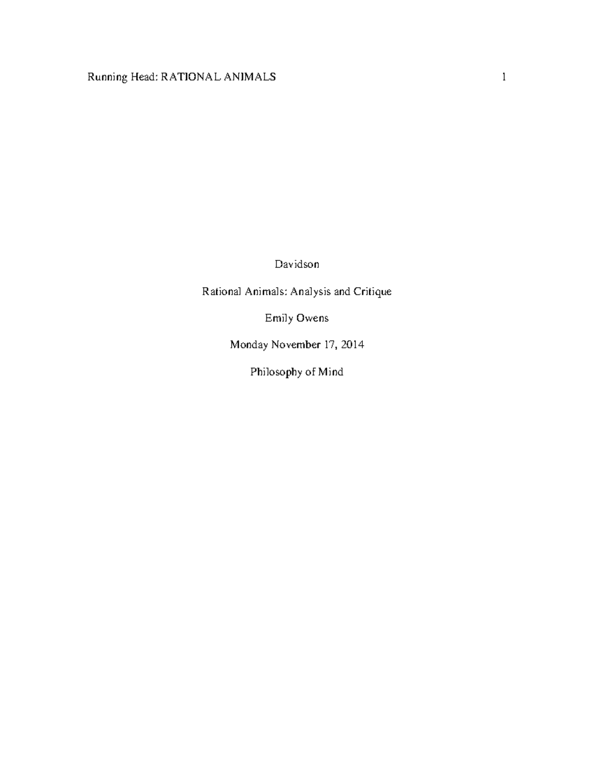 Owens,emily@2014-rational animals - Running Head: RATIONAL ANIMALS 1 ...