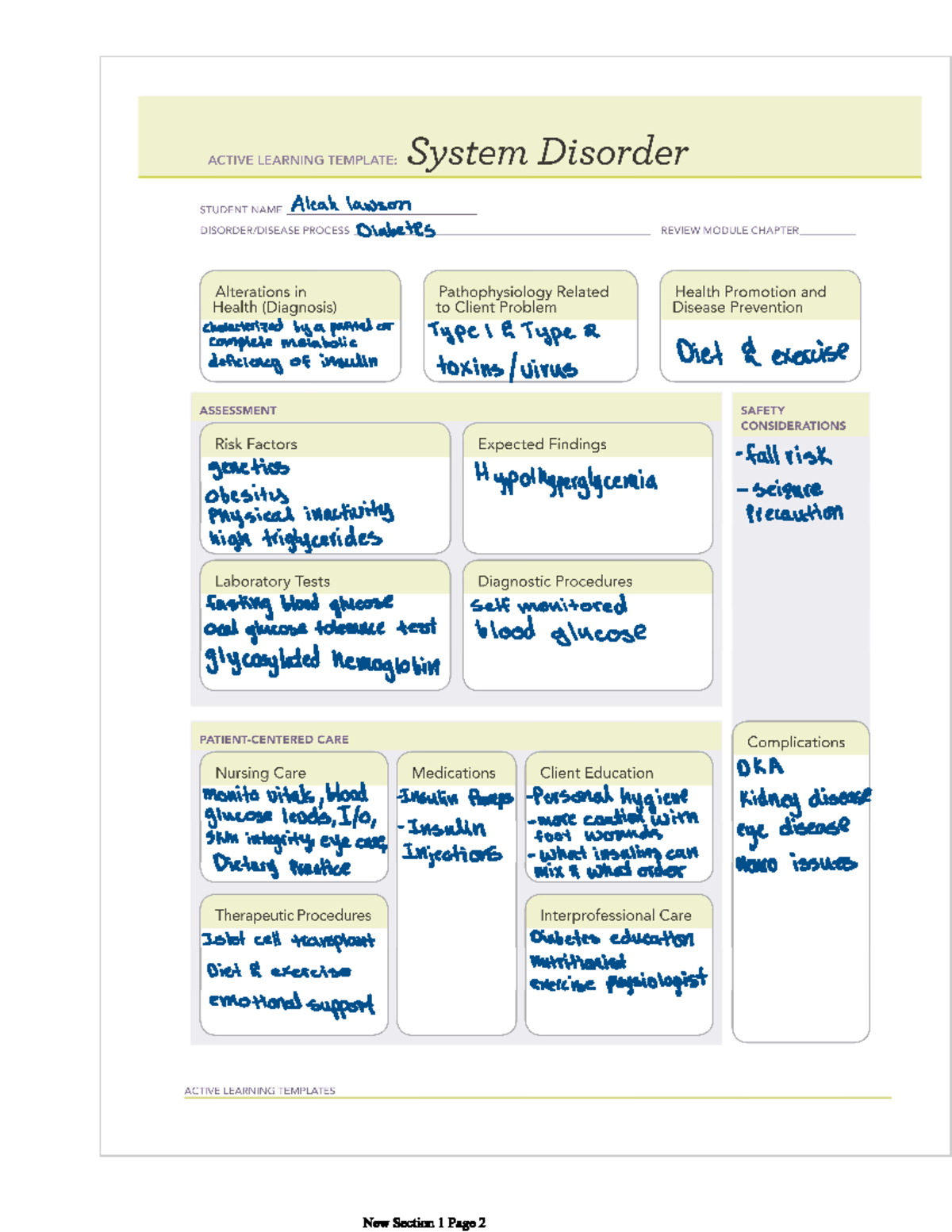 ATI Diabetes SD - ACTIVE LEARNING TEMPLATE: System Disorder STUDENT ...