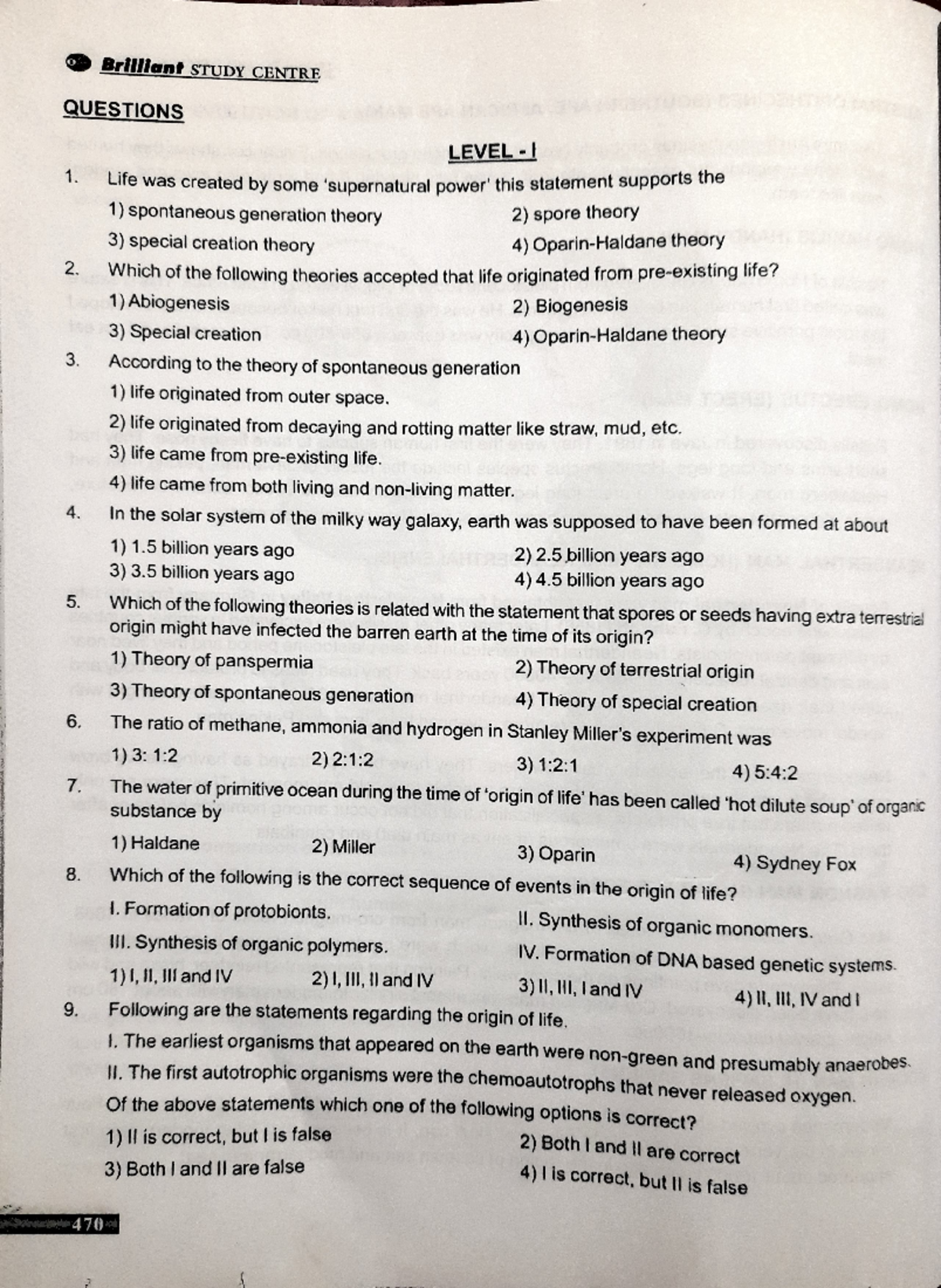 Evolution biology question level 1 - Brllllant STUDYCENTRE QUESTIONS ...
