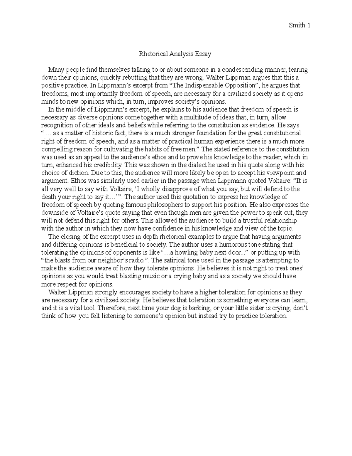 Rhetorical Analysis Essay Revised - Smith 1 Rhetorical Analysis Essay ...