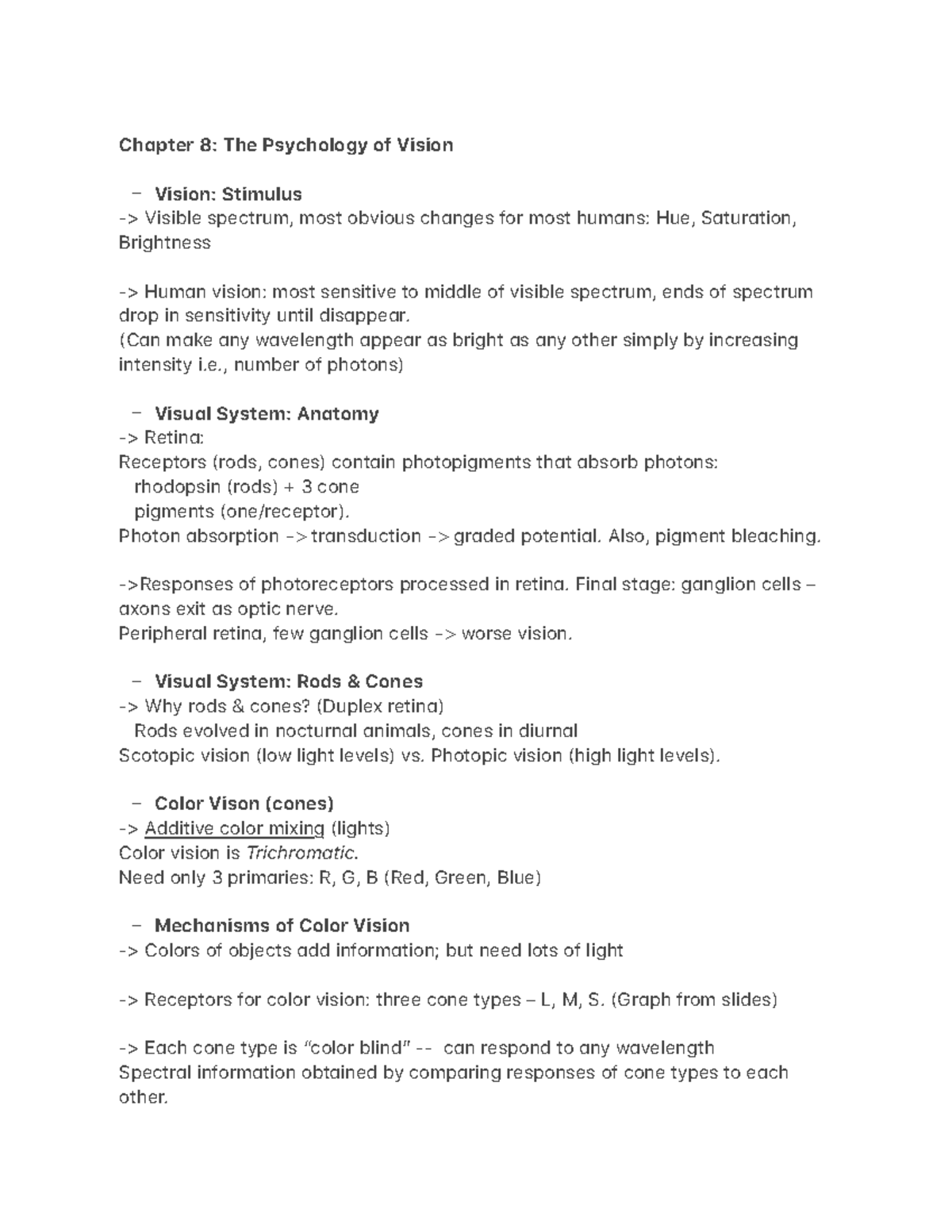 Chapter 8: The Psychology of Vision - – – – – – Ch#pter 8: The ...