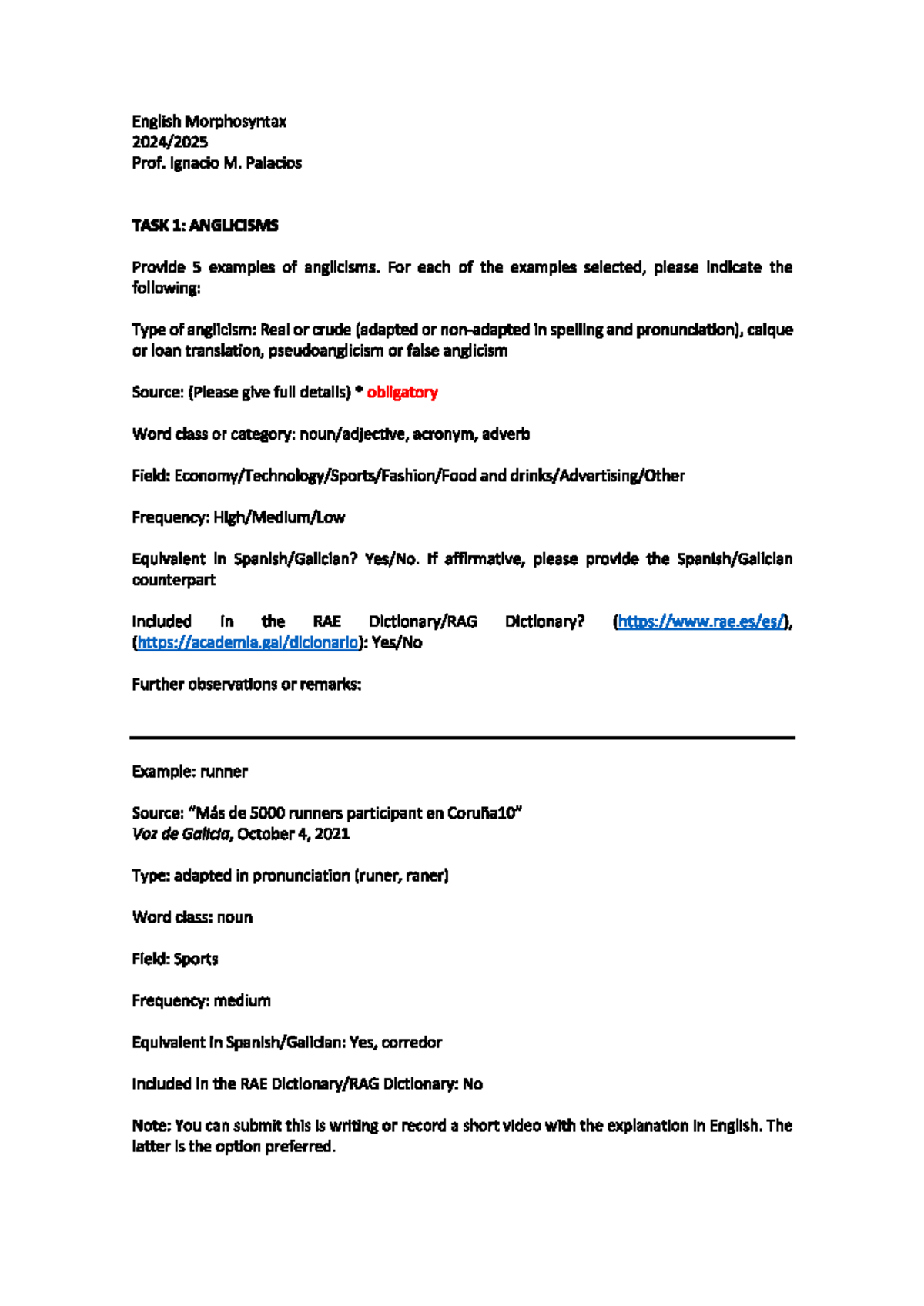 Morfo 1 anglicismos - English Morphosyntax Prof. Ignacio M. Palacios ...