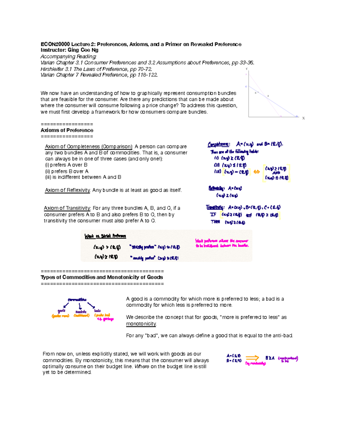 Lecture 2 Preferences, Axioms, and a Primer on Revealed Preference ...