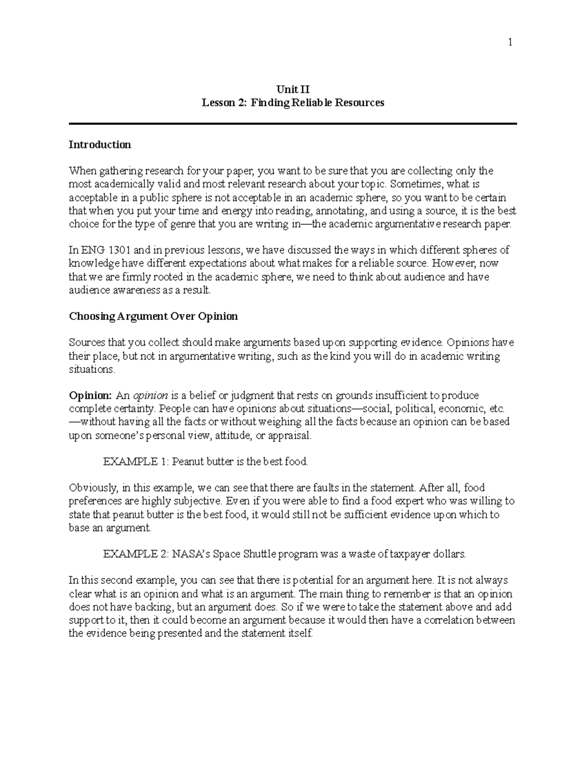 Unit II Lesson 2 Script - Unit II Lesson 2: Finding Reliable Resources ...