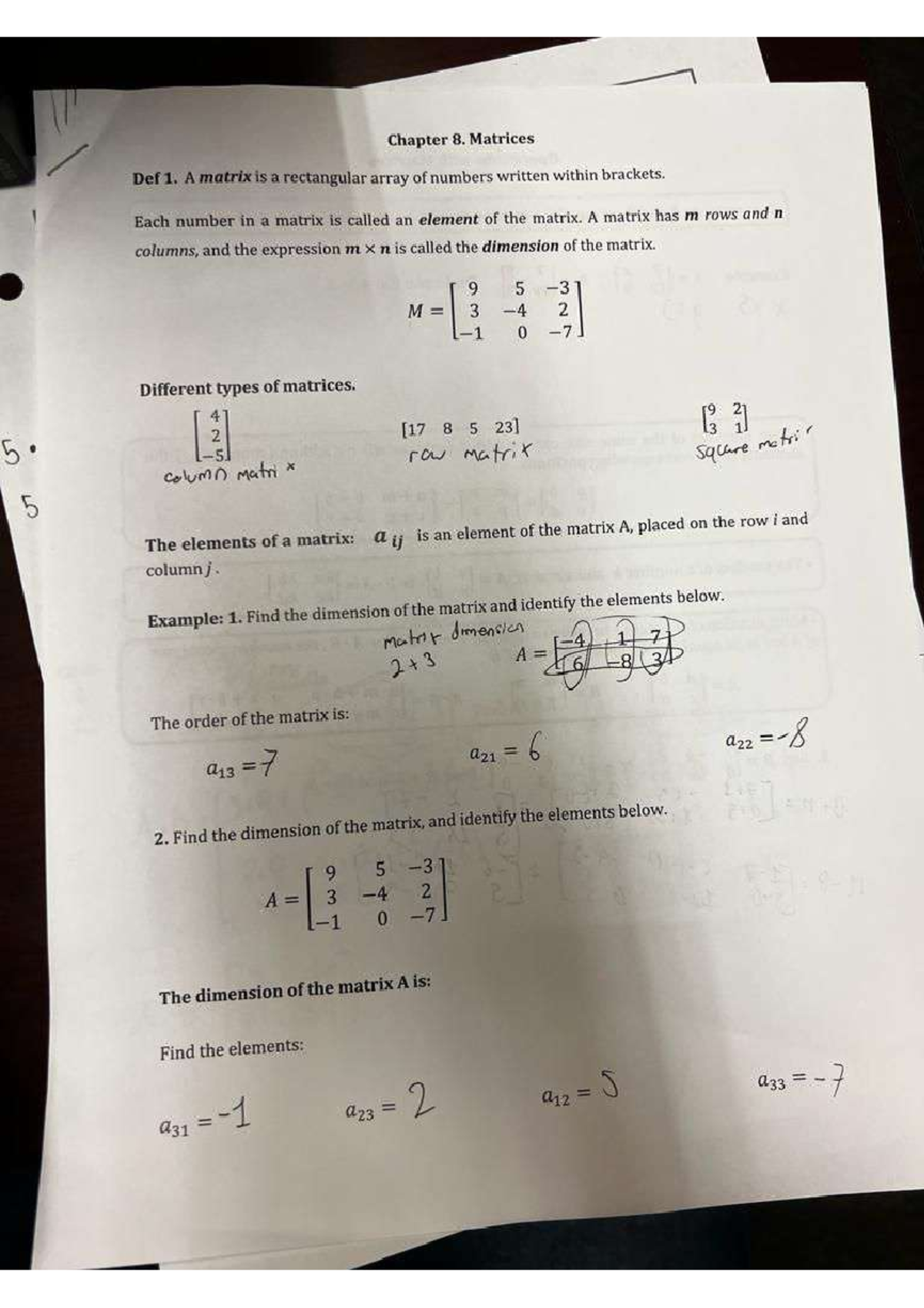 Chapter 8 Matrices - MATH 1314 - Studocu