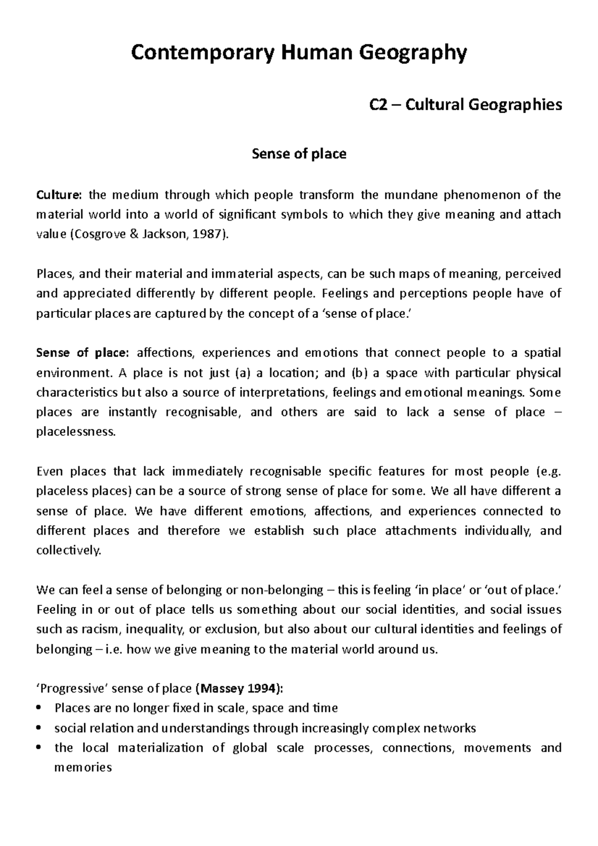 C2 – Cultural Geographies - Contemporary Human Geography C2 – Cultural ...