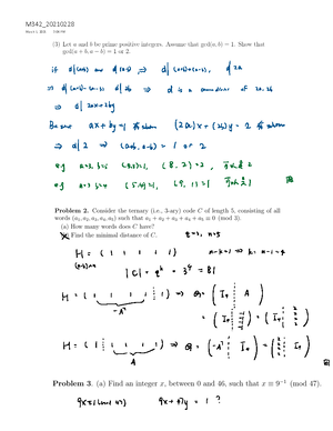 Hw4 - HW4 - MATH 342 - HOMEWORK Problem 1. Prove that (i) w~ 1 = (1, 2), w~ 2 = (2, 1) form a ...