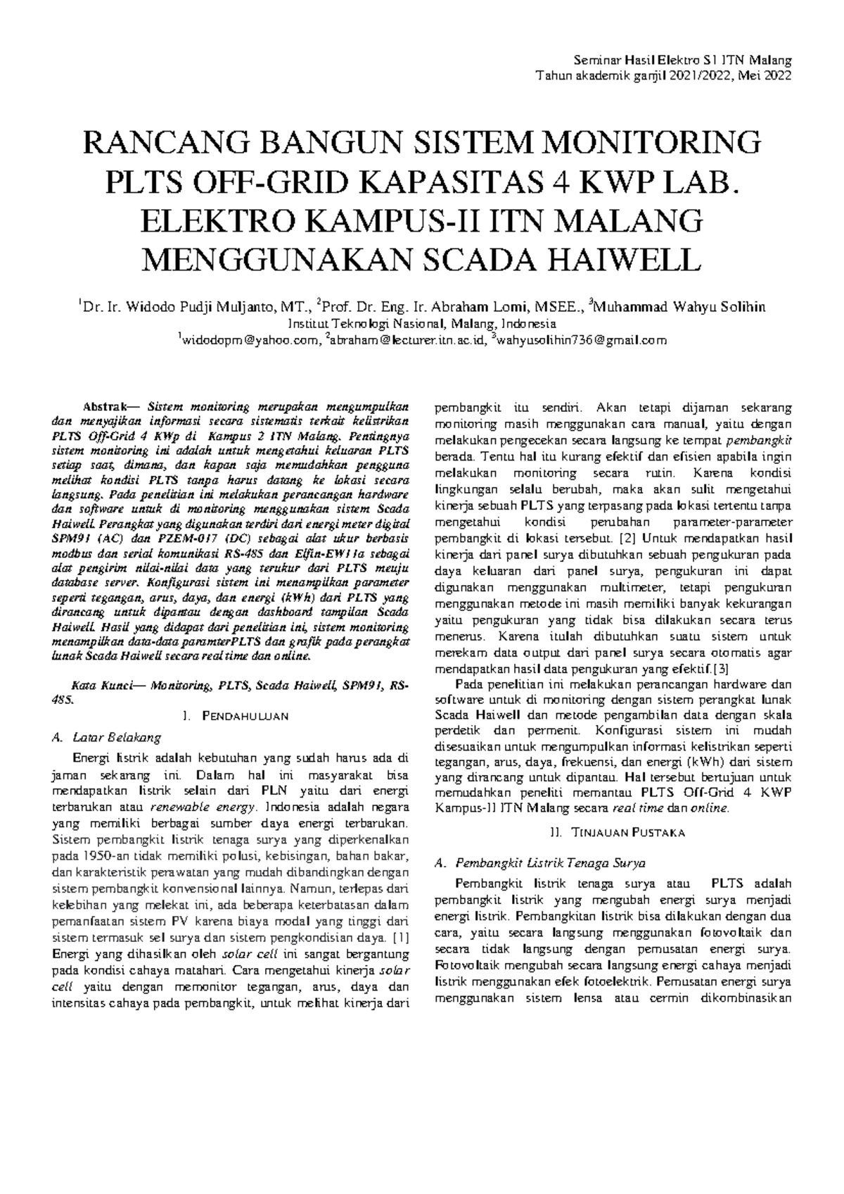 Rancang Bangun Sistem Monitoring scada - Tahun akademik ganjil 2021/ ...