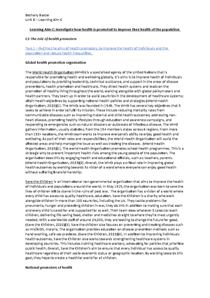 Unit 8 Promoting Public Health Learning Aim B - Pearson BTEC Unit 8 ...