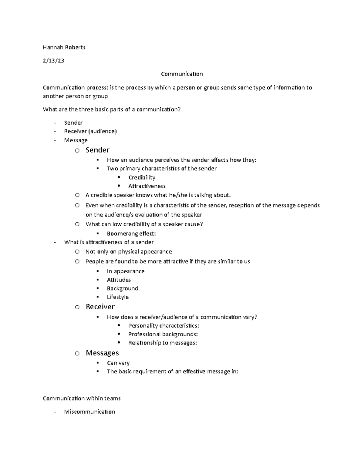 Chapter 6- communication - Hannah Roberts 2/13/ Communication ...