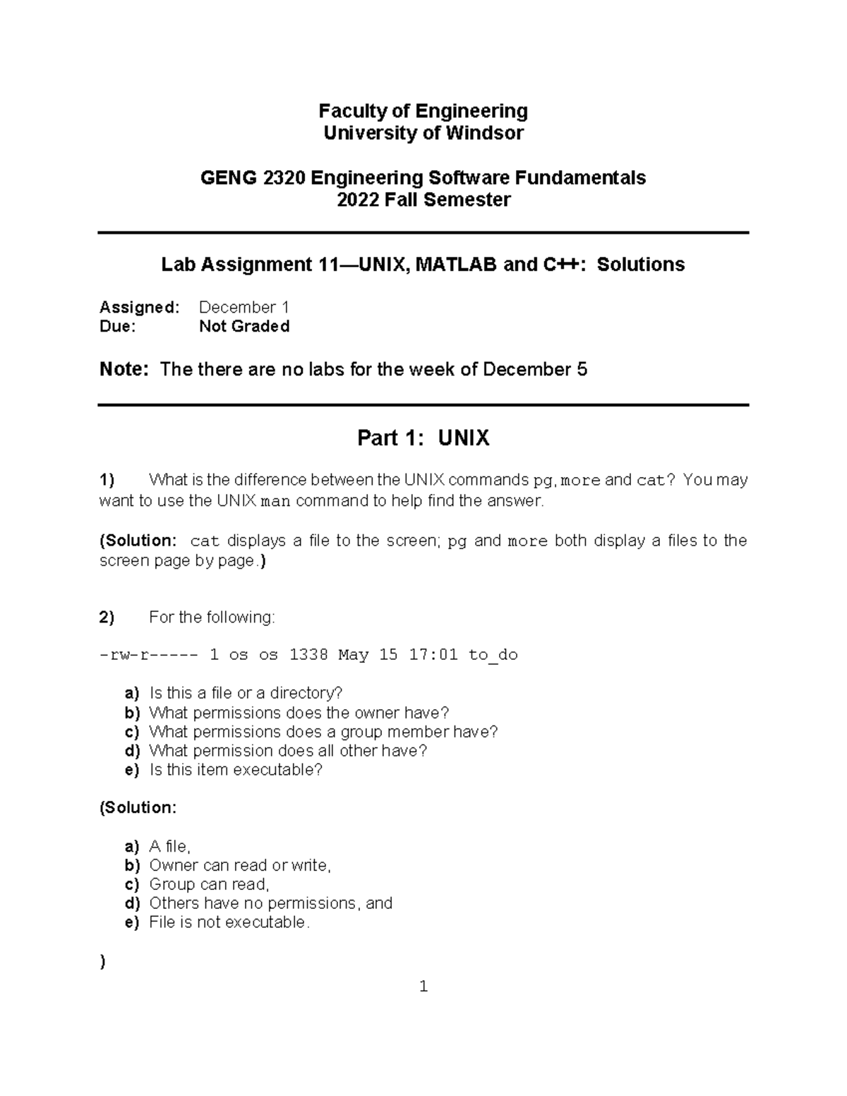 Lab Assignment 11 Solutions - Faculty of Engineering University of ...