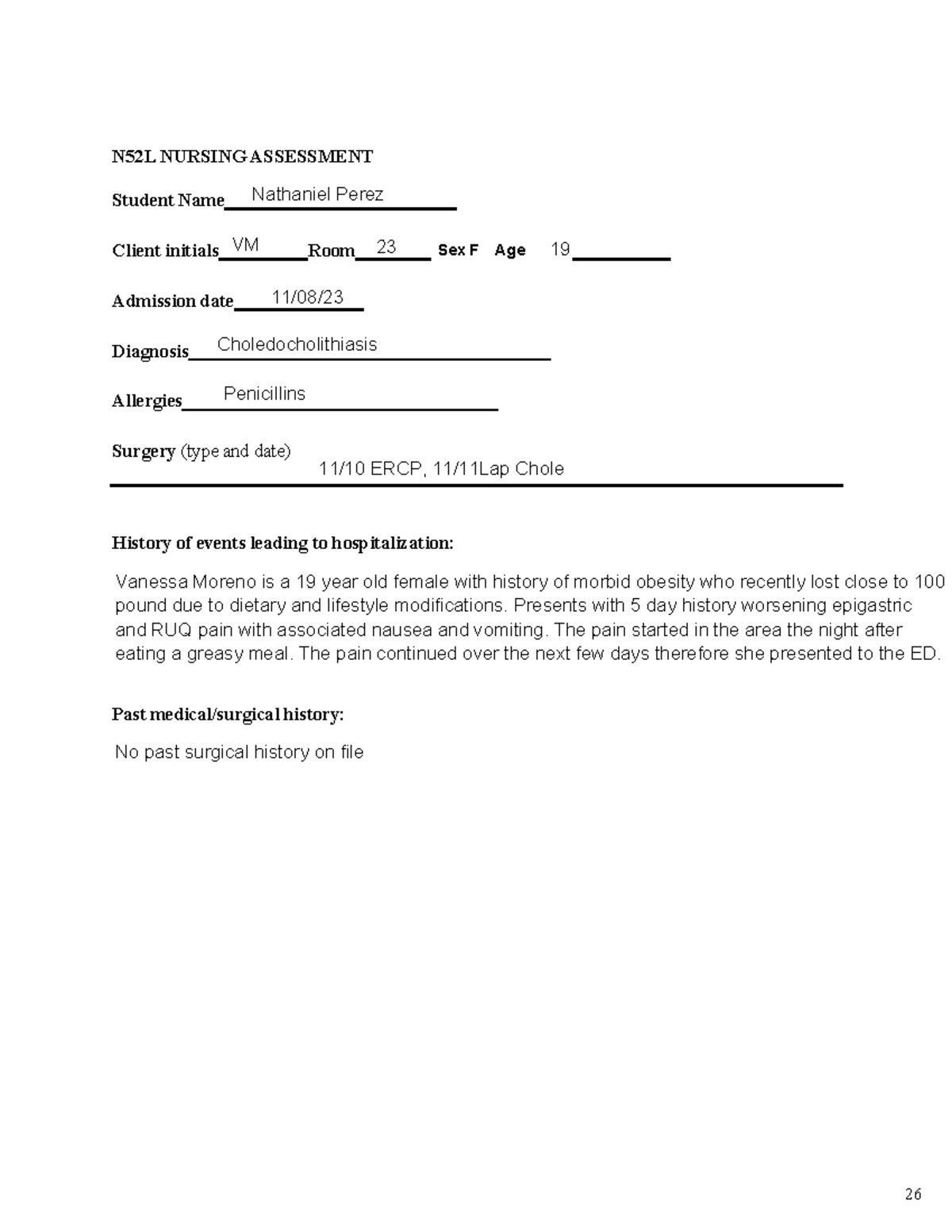 Care Plan 2 Med Surg 1 - Great notes - N52L NURSING ASSESSMENT Student ...