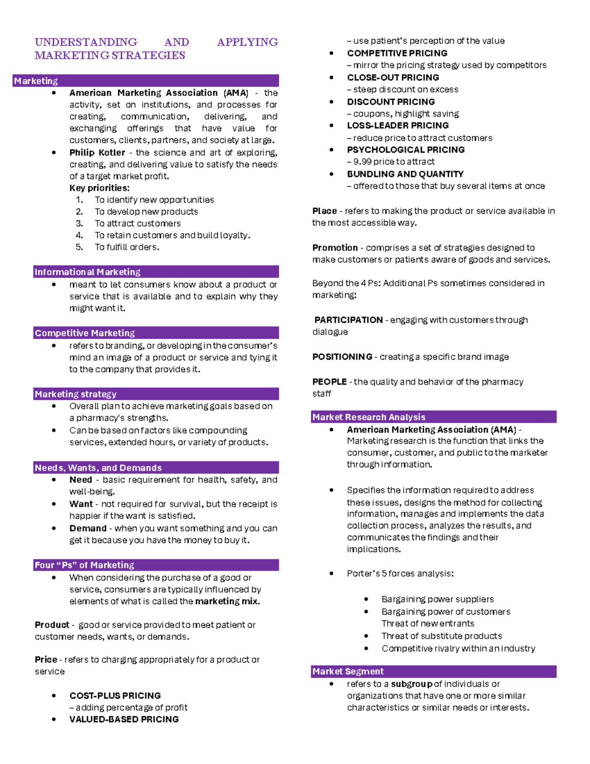 Pharm AD understanding and applying markeing strategies - UNDERSTANDING ...