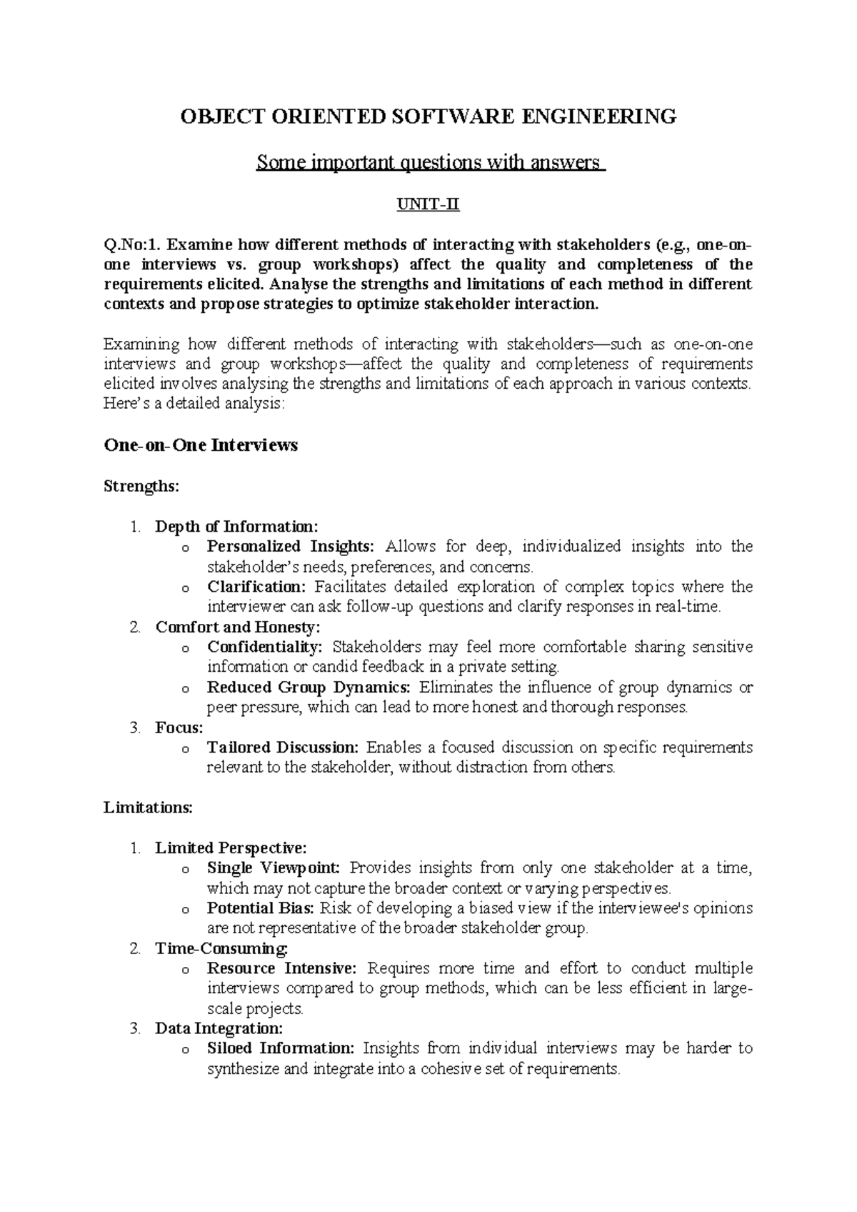 OOSE-UNIT-II- Qbank WITH Answers - OBJECT ORIENTED SOFTWARE ENGINEERING Some important questions ...