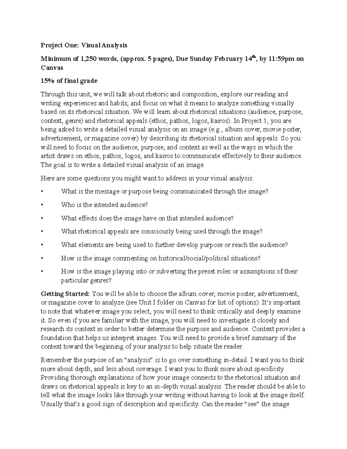 ENG 101 Project 1 s2021 - visual analysis essay - Project One: Visual Analysis Minimum of 1,250 ...