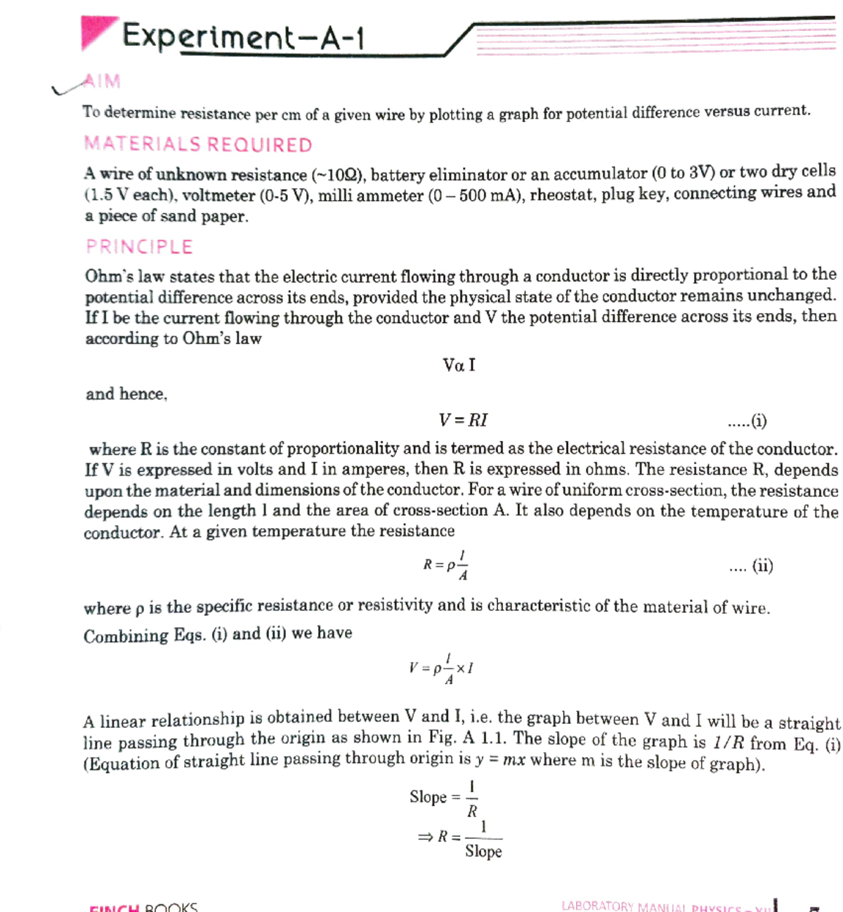 Physics Practical 2023 - Experiment-A- AIM To determine resistance per ...