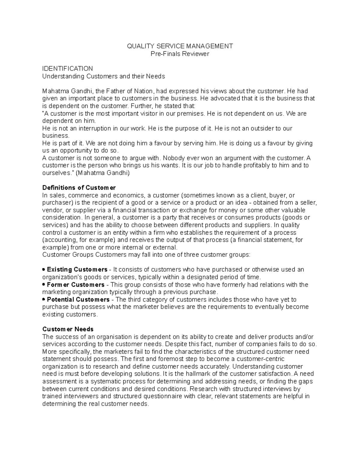 QSM-reviewer Prefinals - QUALITY SERVICE MANAGEMENT Pre-Finals Reviewer ...