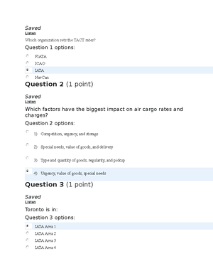 INTL 222 - Module 1. Global Logistics QUIZ 1 - QUIZ 1 Question 1 (1 ...