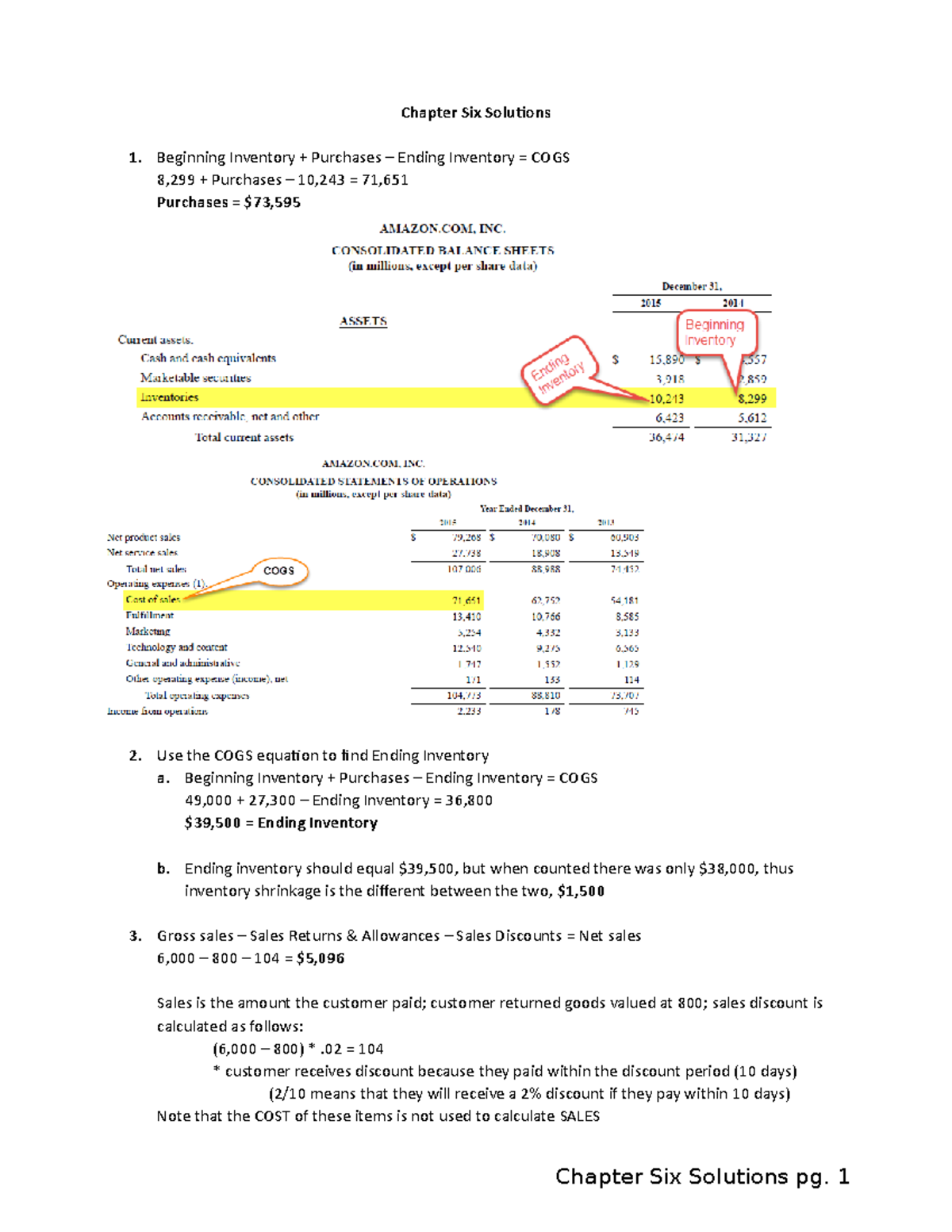 Additional Problems Chapter Six - Solutions - Updated - Chapter Six Solutions Beginning ...