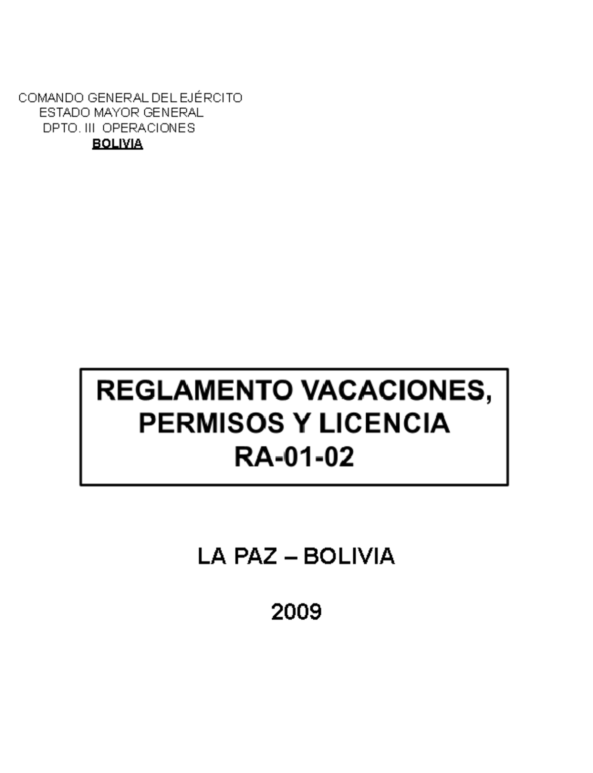 Reglamento DE Vacaciones, Permisos Y Licencia - COMANDO GENERAL DEL ...
