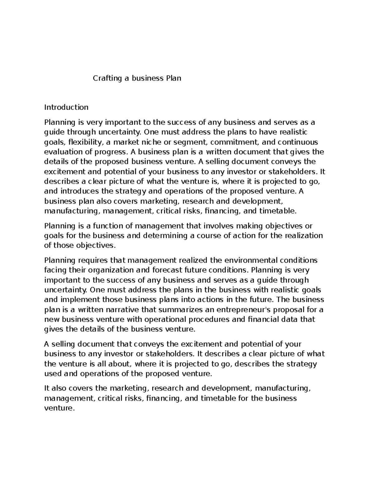 Entrepreneurs-chapters-6 - Crafting a business Plan Introduction ...