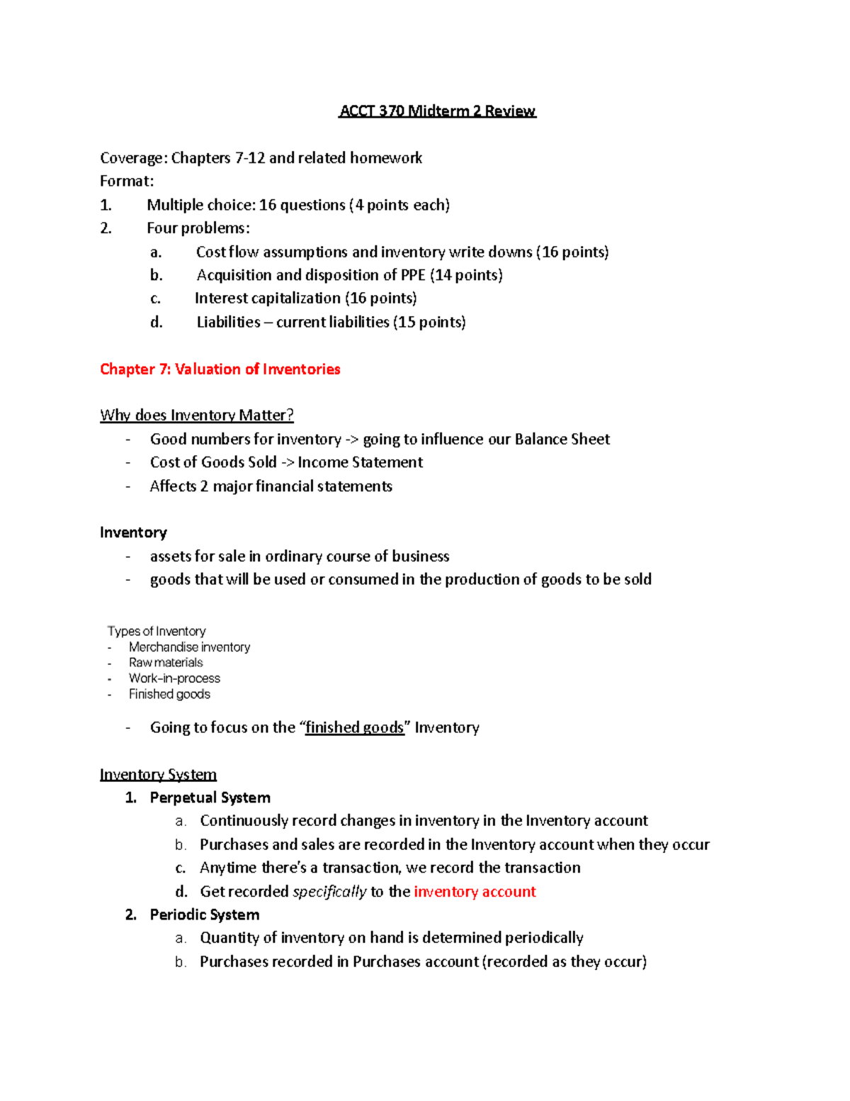 ACCT 370 Midterm 2 Review - ACCT 370 Midterm 2 Review Coverage ...