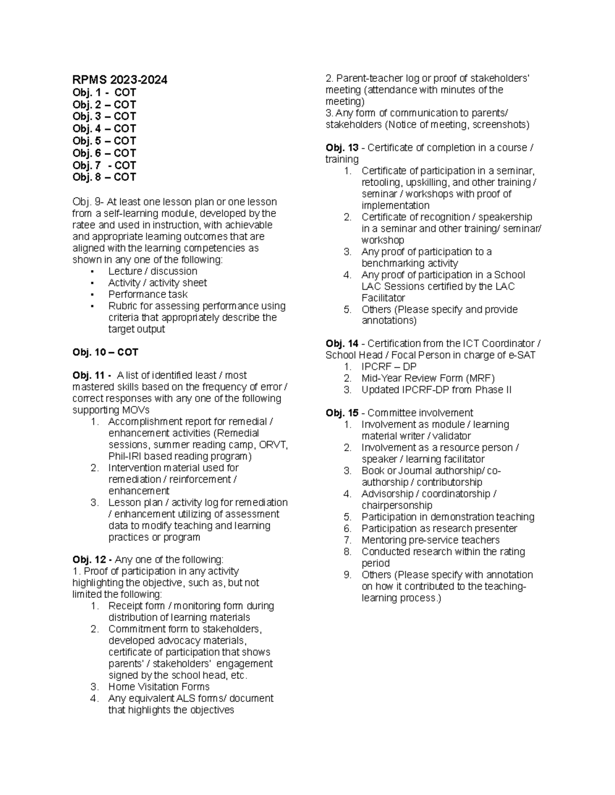 Rpms-2023-2024-movs compress - RPMS 2023- Obj. 1 - COT Obj. 2 – COT Obj. 3 – COT Obj. 4 – COT ...