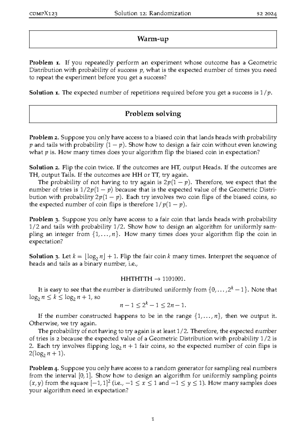 Tutorial 12 - Randomization (Solutions) - compX 123 Solution 12 : Randomization s2 2024 Warm-up ...