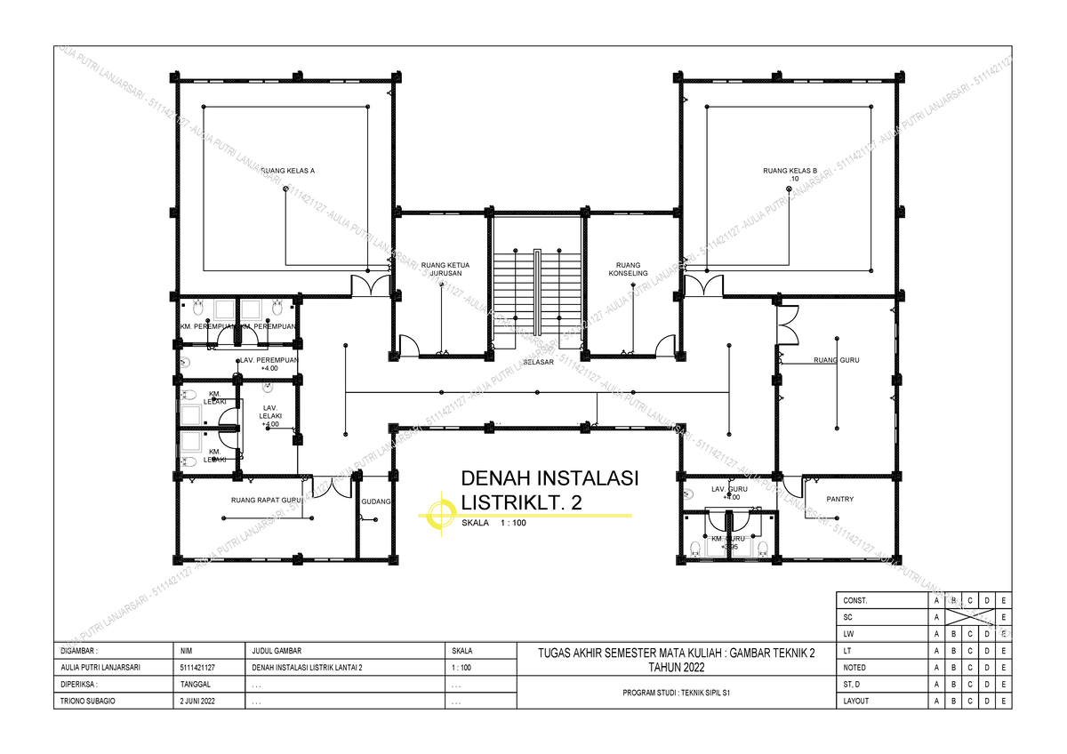 Gamtek Autocad Denah Instalasilistrik Lantai 2 - LAV. LELAKI +4. KM ...