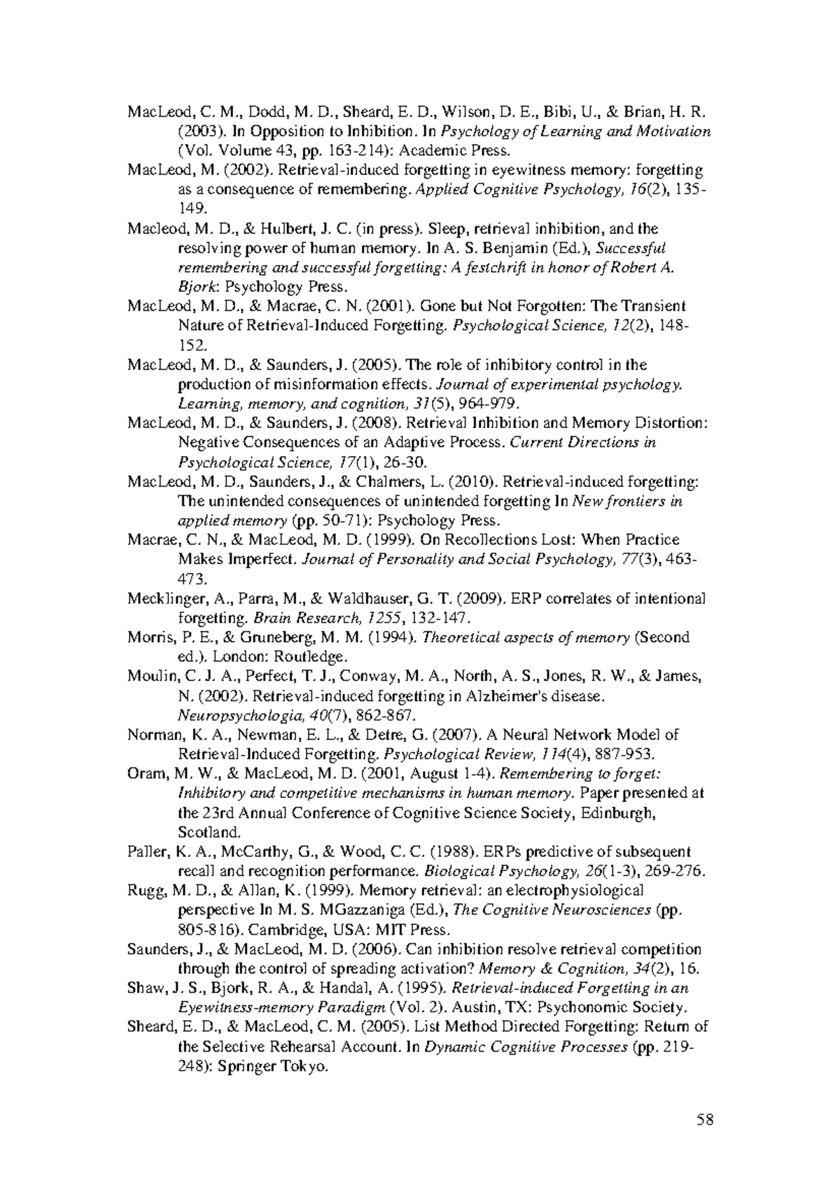 E ERP Correlates OF Forgetting AN Investigation OF 20 - 58 MacLeod, C ...