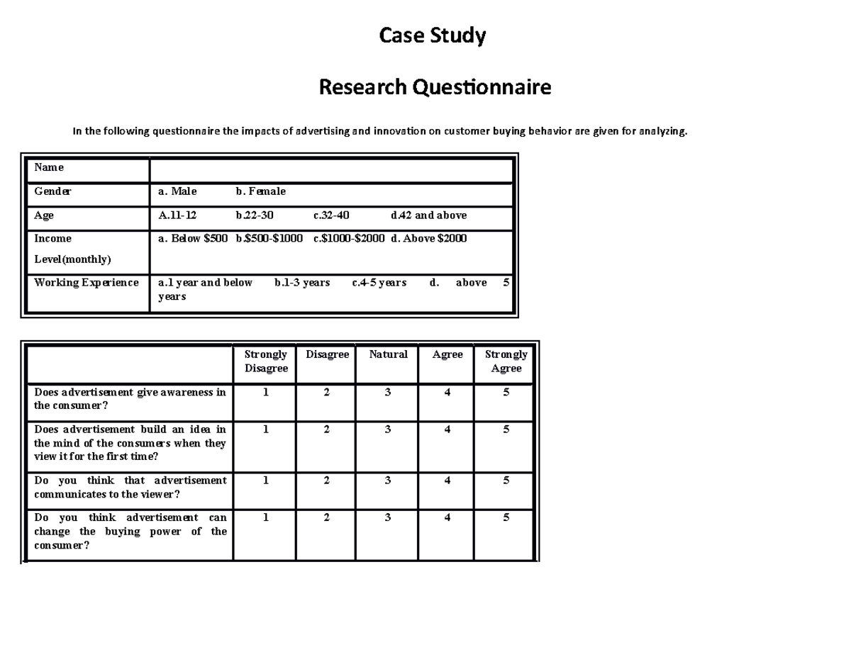 SPSS (Ali Murtaza) - Case Study Research Questionnaire In the following ...