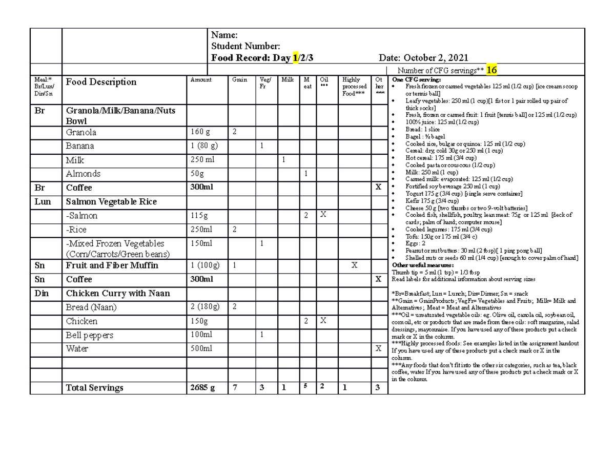 Food Record Sheet Day 1 Example Name Student Number Food Record food-record-sheet-day-1-example-name-student-number-food-record