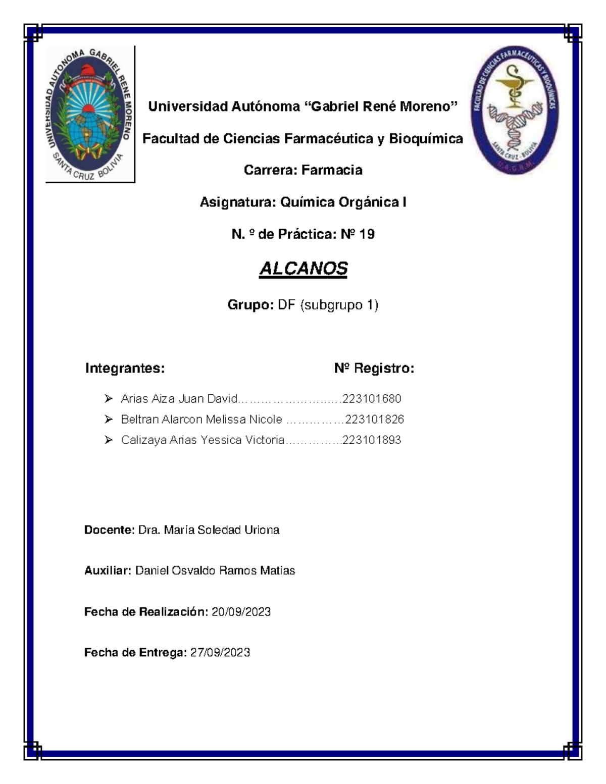 Iforme 19 qmc - ................ - Universidad Autónoma “Gabriel René ...