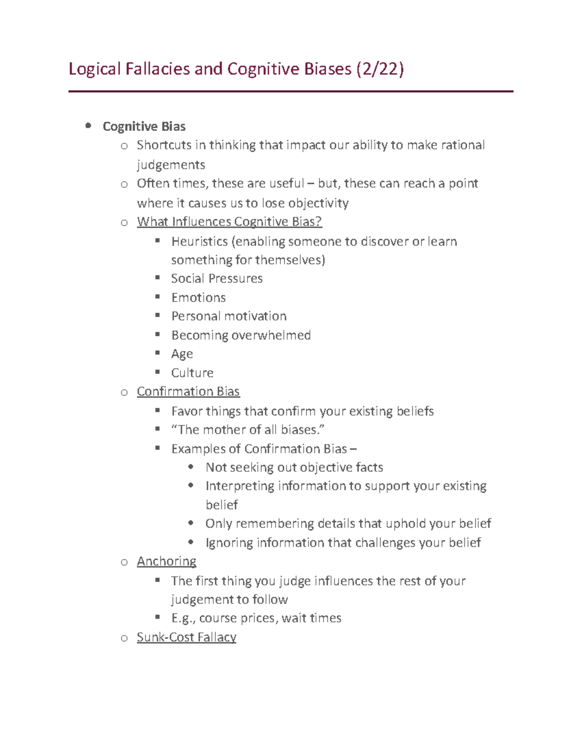 Logical Fallacies and Cognitive Biases - ” Examples of Confirmation ...