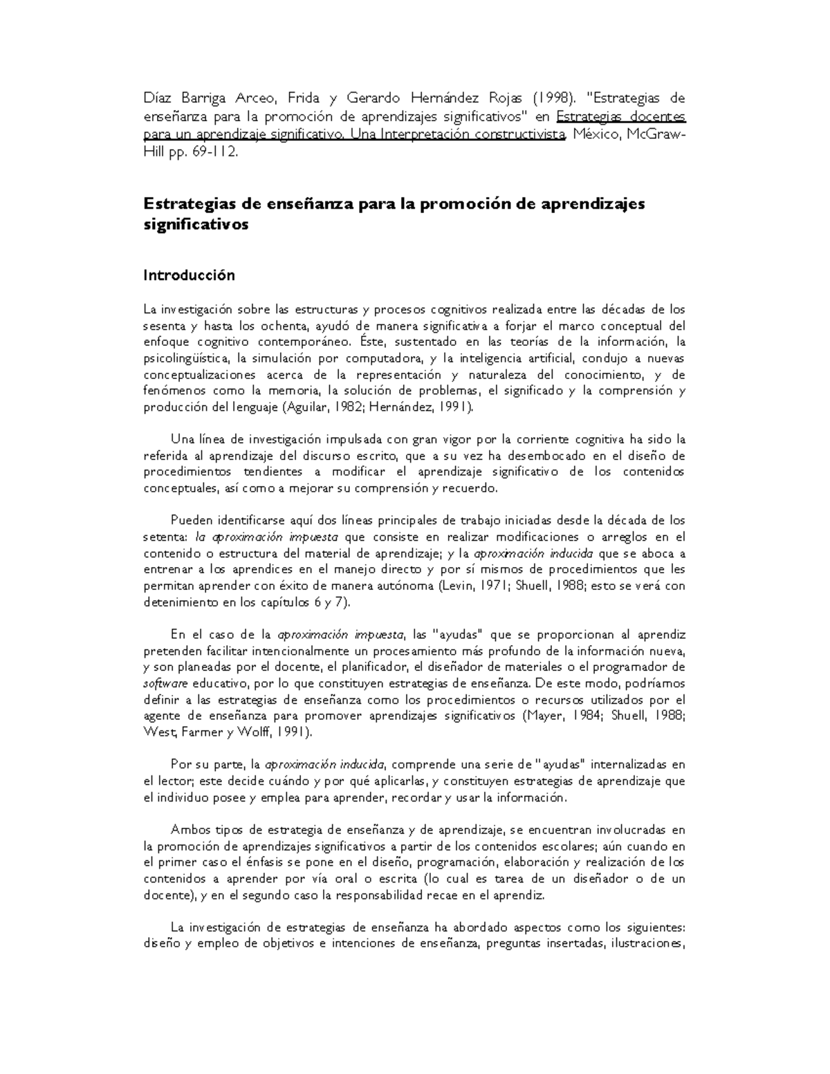 Díaz-Barriga, F. (1998). “Estrategias de enseñanza para la promoción de - Díaz Barriga Arceo ...