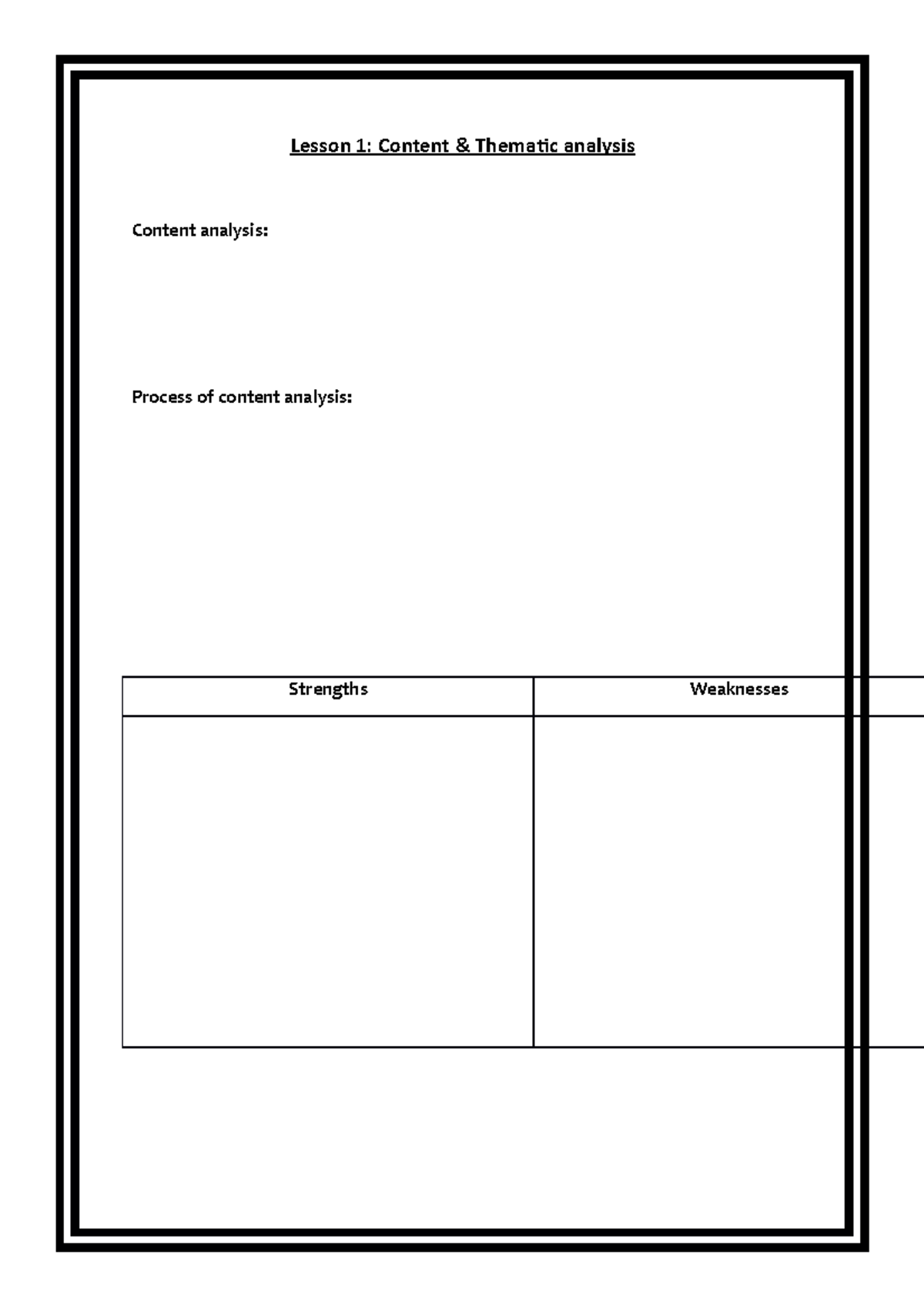 Worksheet - practise - Lesson 1: Content & Thematic analysis Content ...