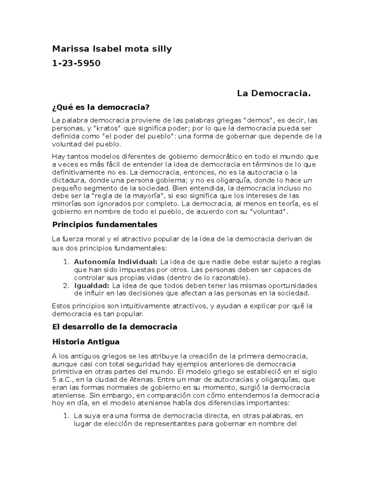 Cultura y Civismo - Marissa Isabel mota silly 1-23- La Democracia. ¿Qué ...