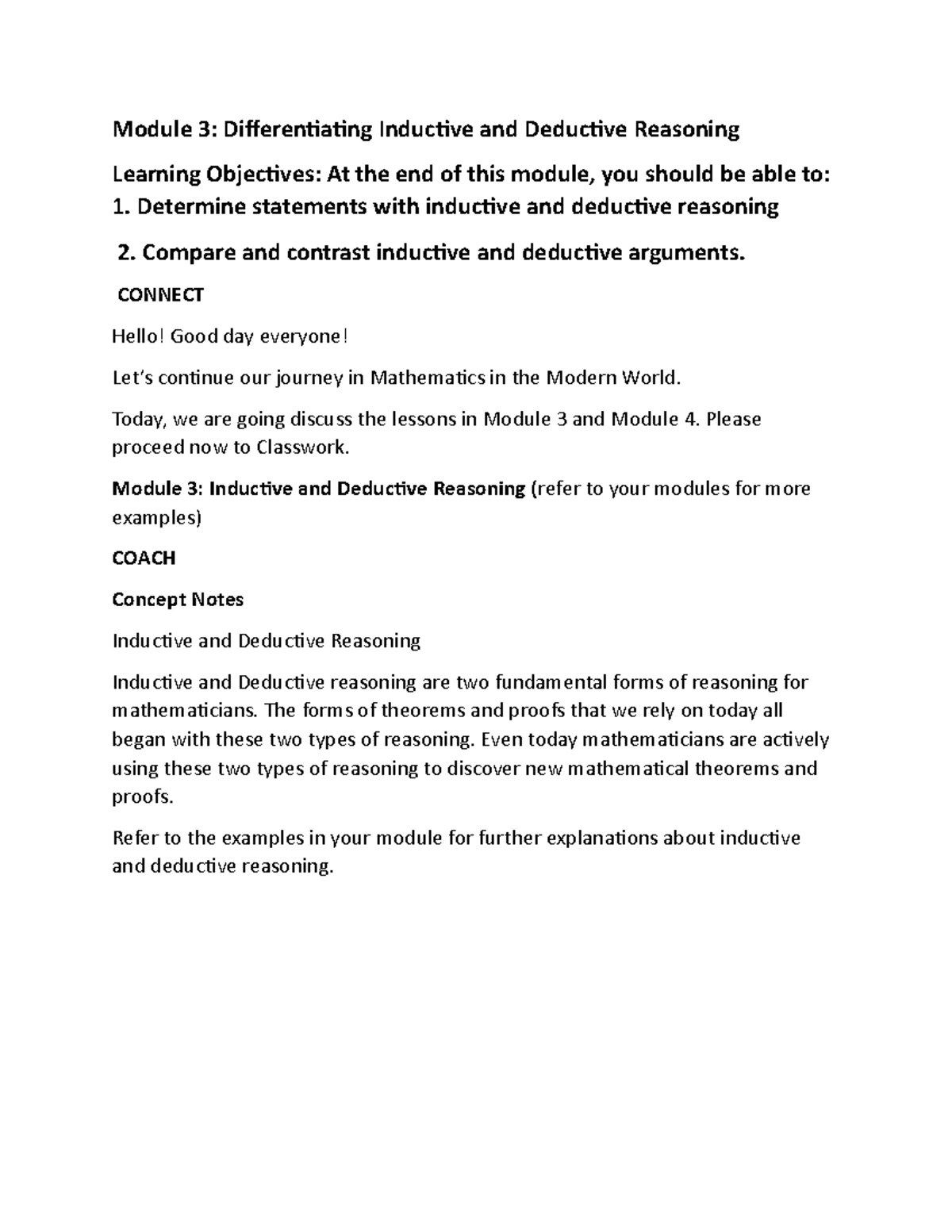 Module 3 and 4 ( Jan 13, 2023) OC - Module 3: Differentiating Inductive and Deductive Reasoning ...