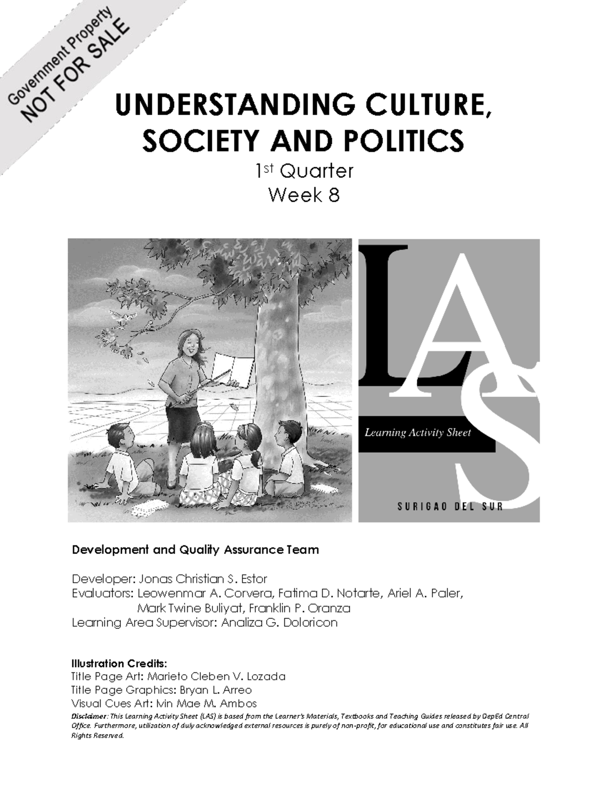 UCSP LAS Q3 Wk8 V4 - Summary - Disclaimer: This Learning Activity Sheet ...