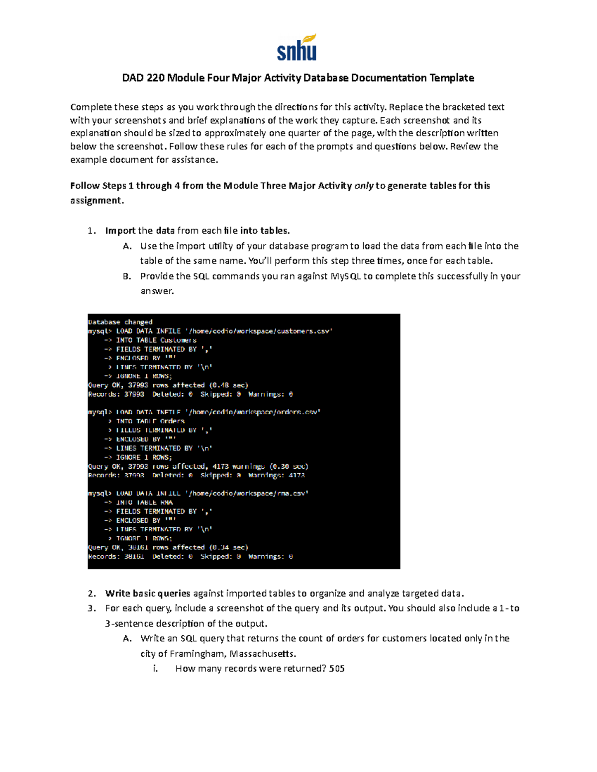 4-3 DATA Analytics - DAD 220 Module Four Major Activity Database ...