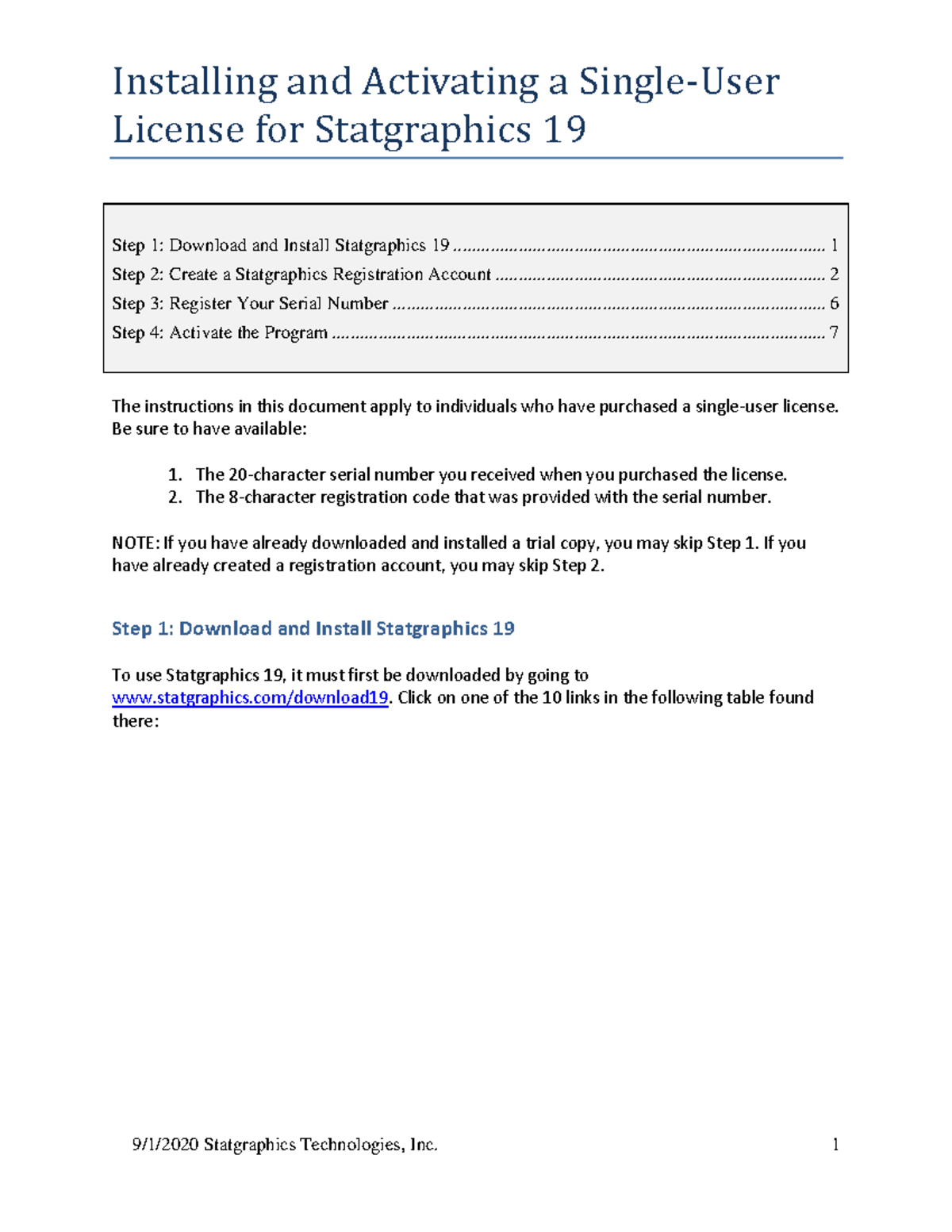 Installing and Activating a Single-User License for Statgraphics 19 - - Studocu