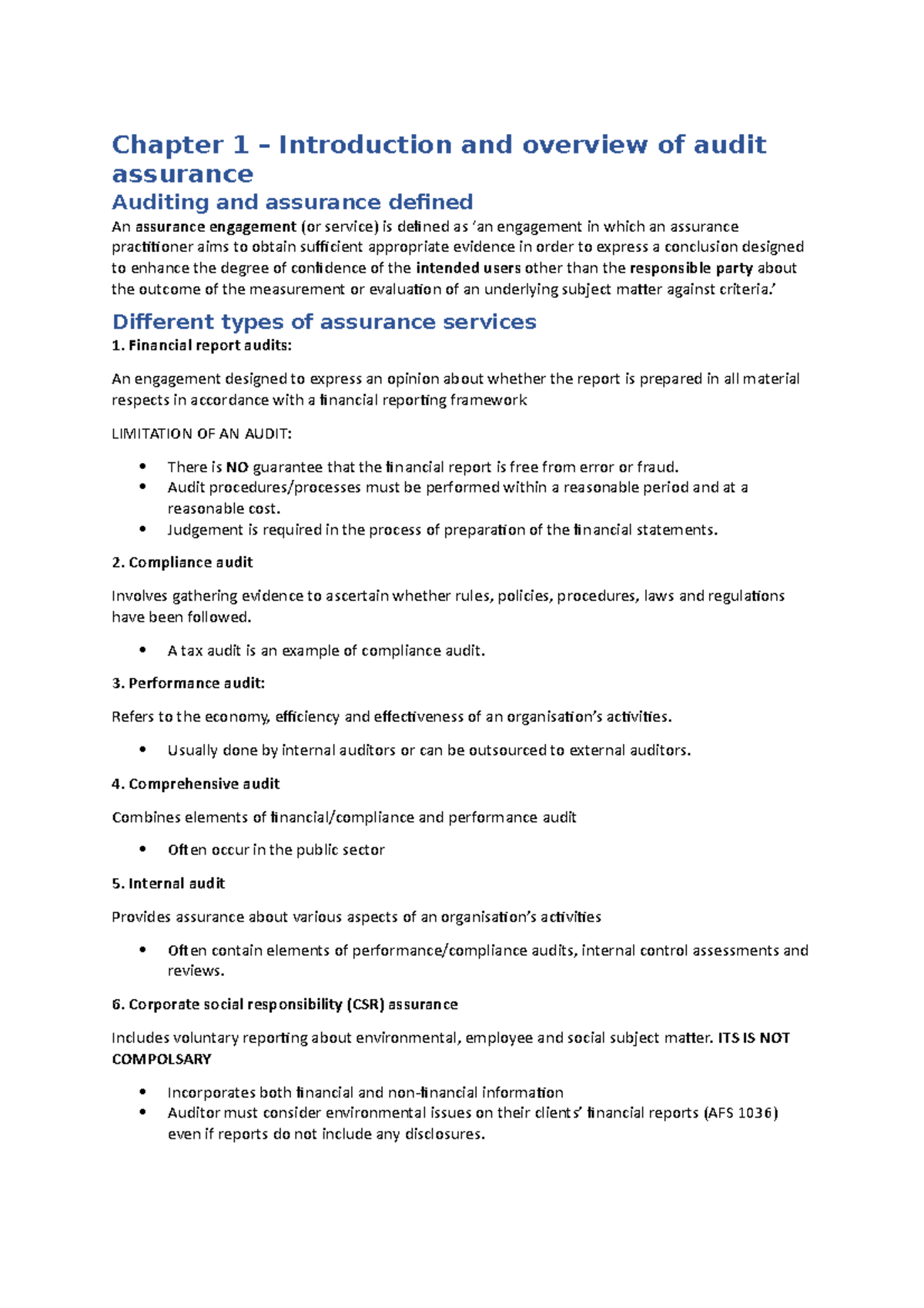 Week 1 11 Lecture Notes Chapter 1 Introduction And Overview Of Audit Assurance Auditing And