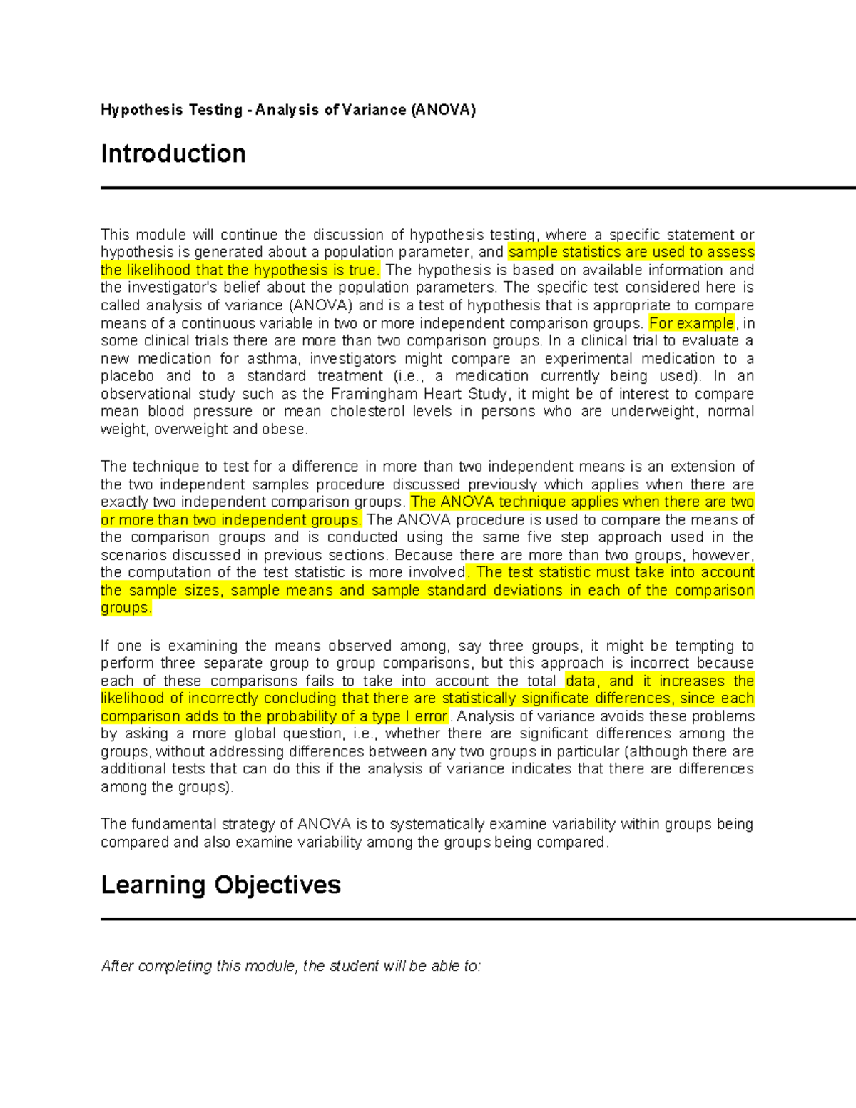 Anova - Hypothesis Testing - Analysis of Variance (ANOVA) Introduction ...