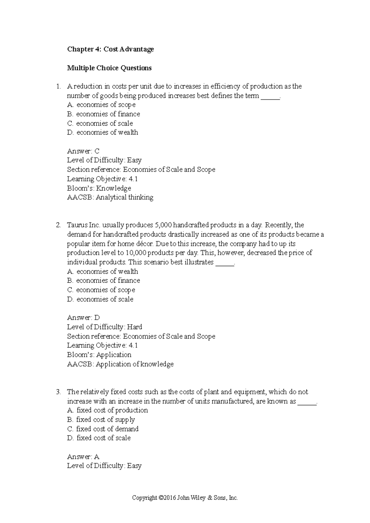 Exam 1 January 2020, questions and answers - Chapter 4: Cost Advantage ...