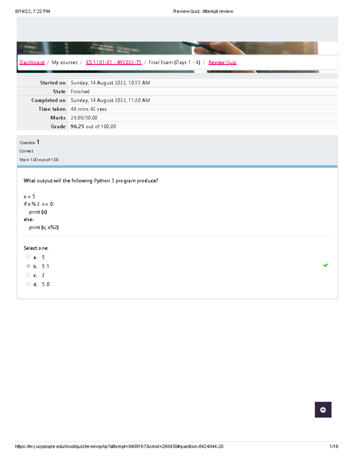 Review Quiz Attempt review 3 - Started on Sunday, 14 August 2022, 10:33 ...