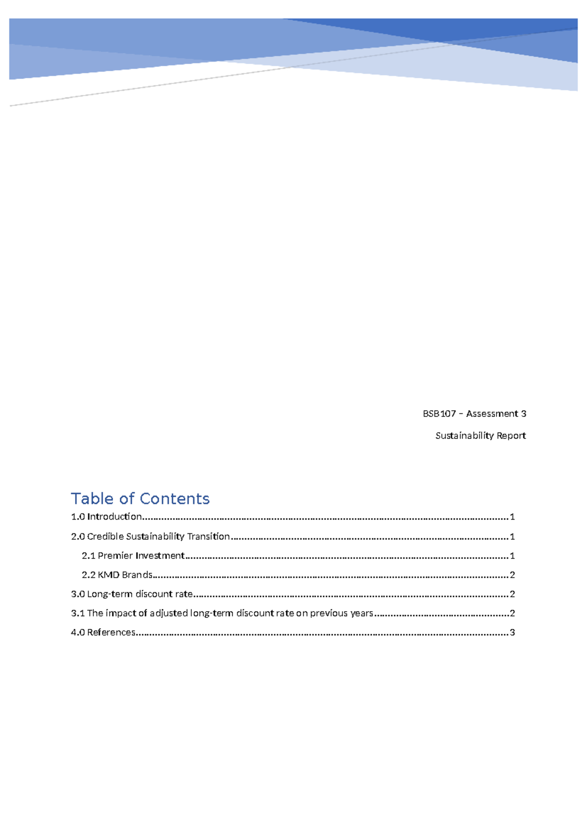 BSB107 Assignment 3 - Table of Contents 1 - Studocu
