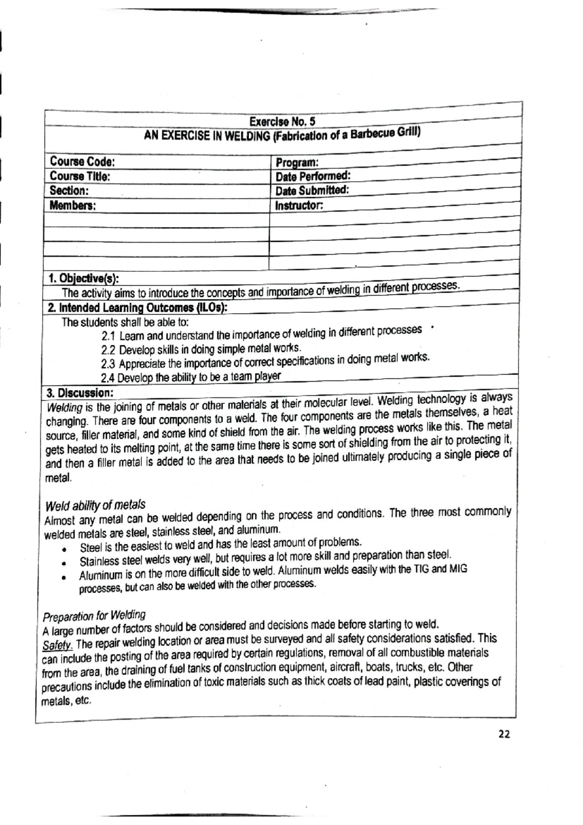 Welding-LAB- Manual - This can help you to practice more. - Exercise No ...